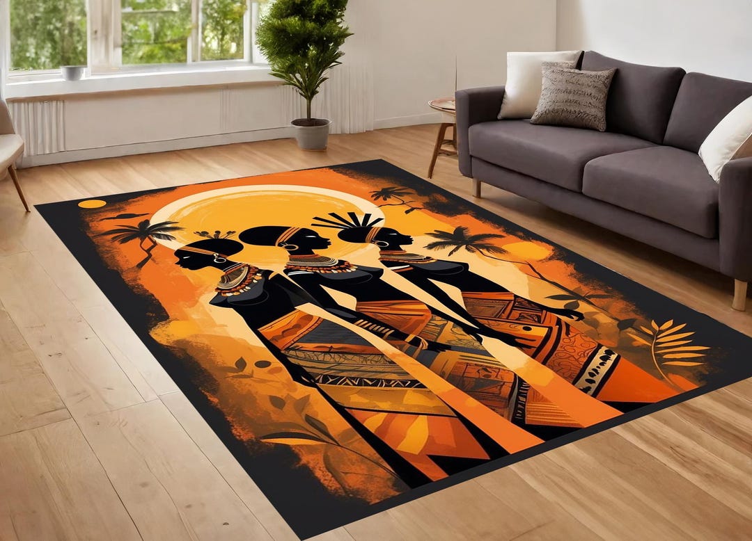 African Women Rug, African Rug, African Woman Portrait Bohemian Style ...