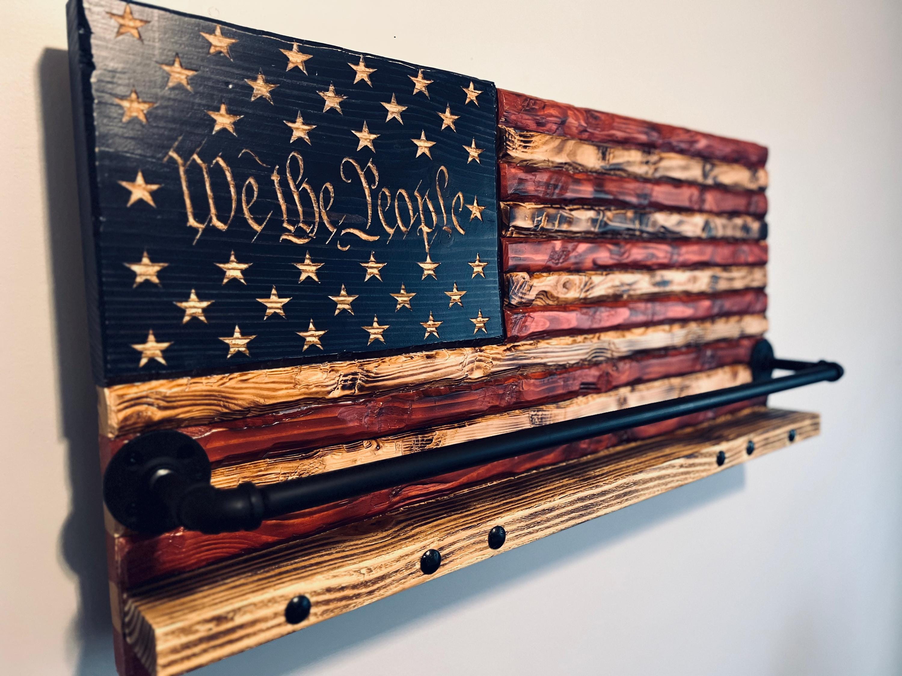 Rustic American Flag Bourbon Shelf: Patriotic Whiskey Rack - Etsy