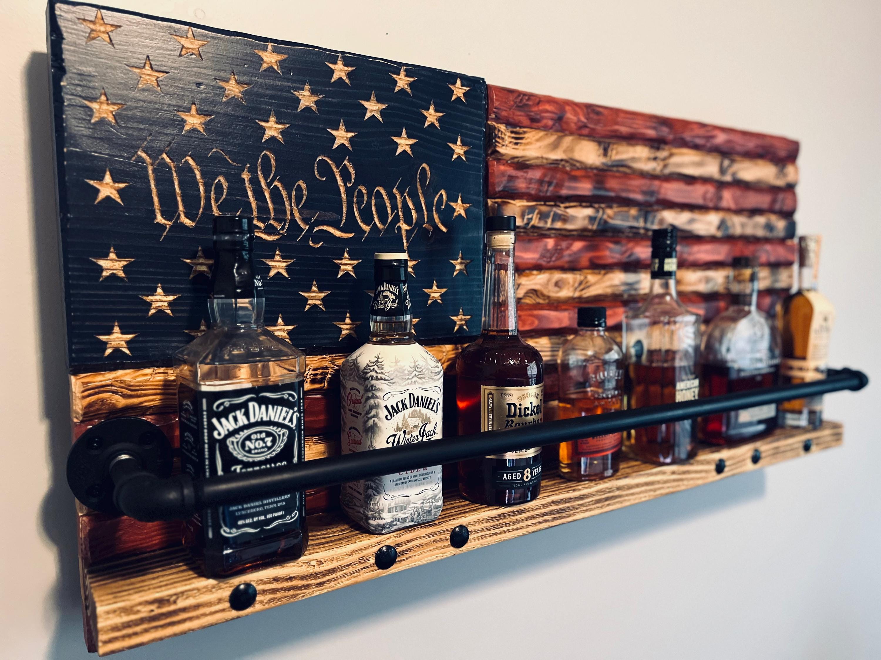 Rustic American Flag Bourbon Shelf: Patriotic Whiskey Rack - Etsy