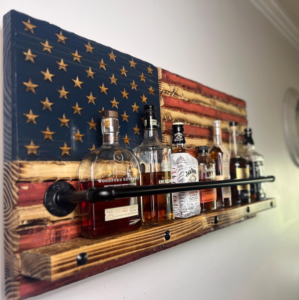 Rustic Wooden American Flag Bourbon Shelf: Patriotic Liquor Display - Etsy