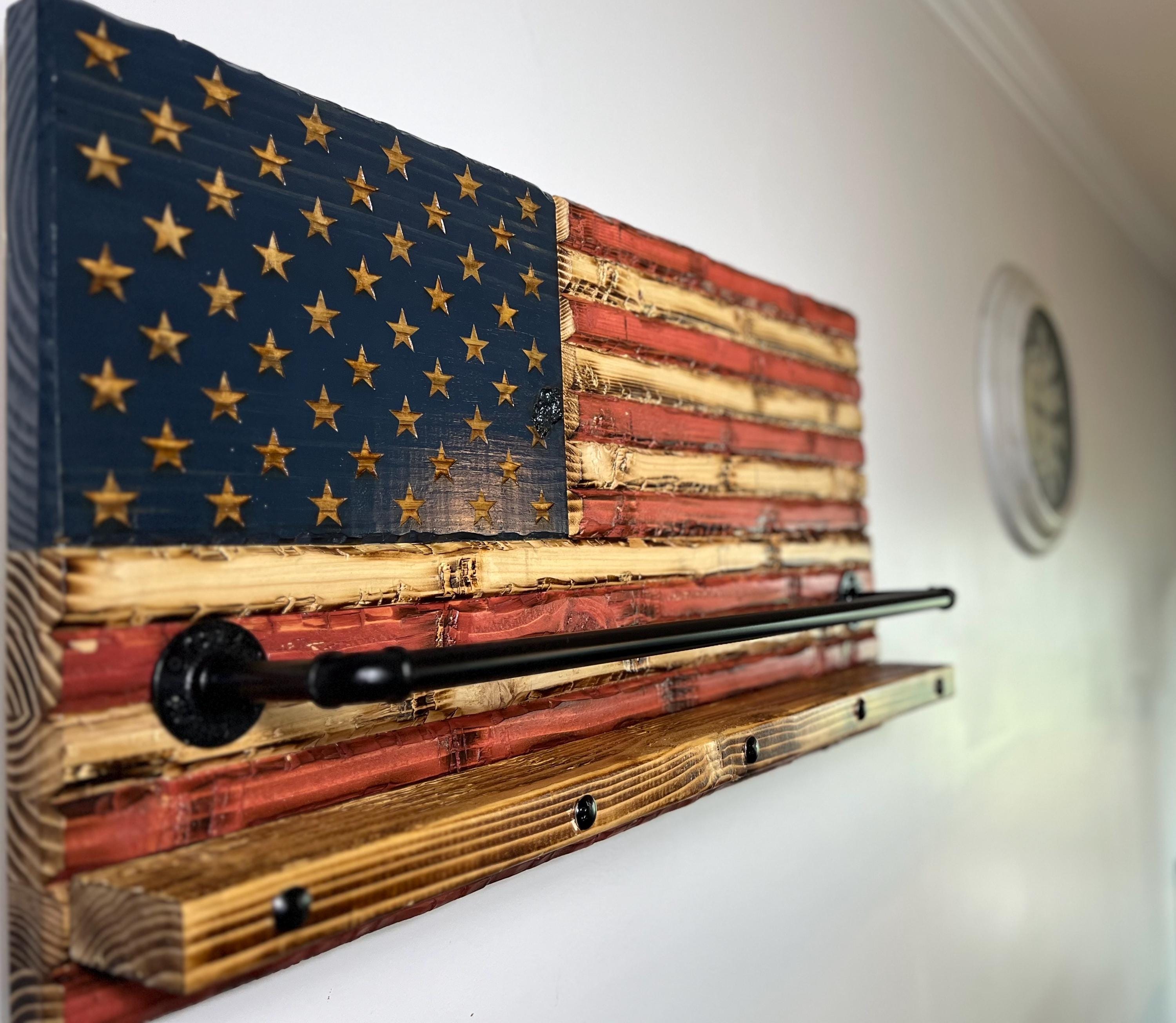 Rustic American Wooden Flag Bourbon Wall Display Shelf, American Flag ...