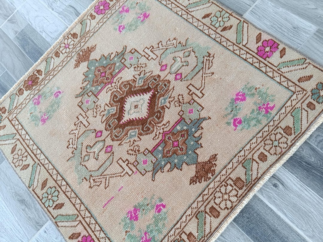 3x3 Rug Vintage Soft Pastel Rug 3x3 Oushak Handmade Small Medium Rug ...