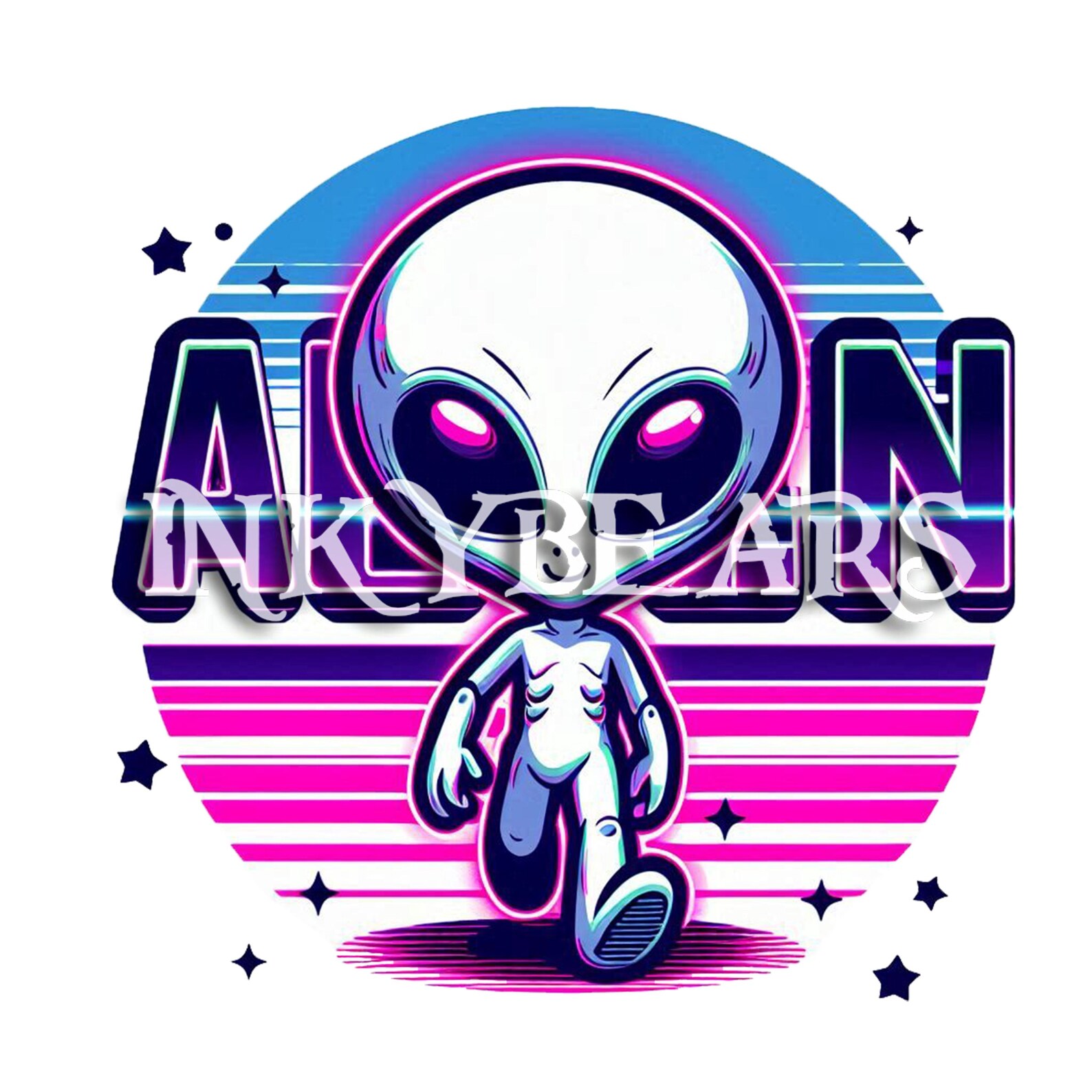 Alien Chibi Style T-shirt Design, Neon Space, Psychedelic Hologram Art ...