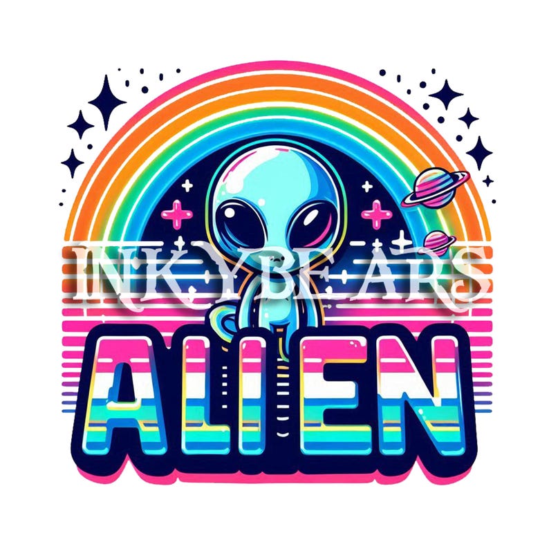 Alien Chibi Style T-shirt Design, Neon Space, Psychedelic Hologram Art ...