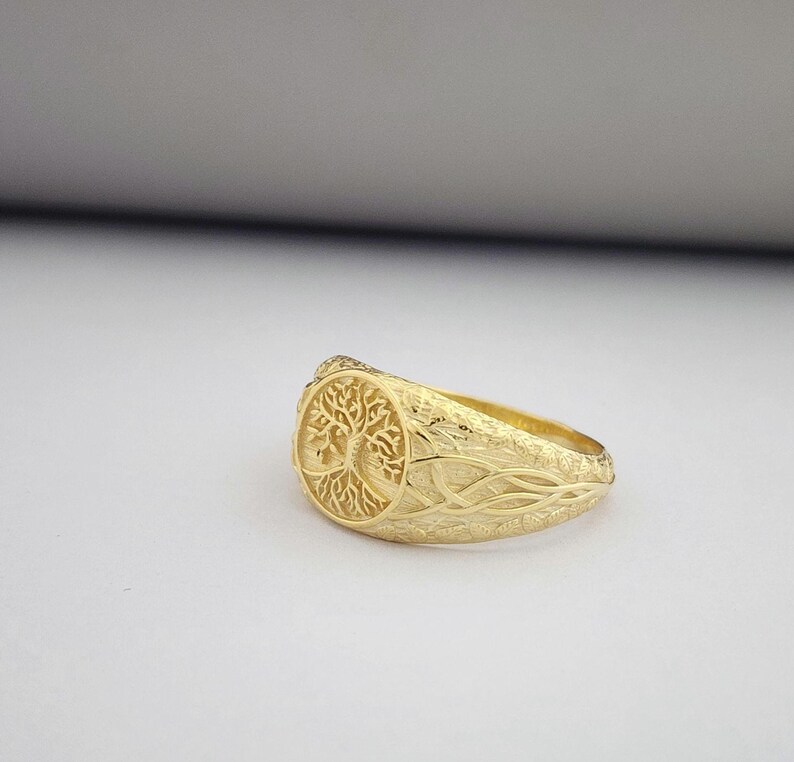14k Gold Yggdrasil Ring Men, Tree of Life Wedding Band - Etsy