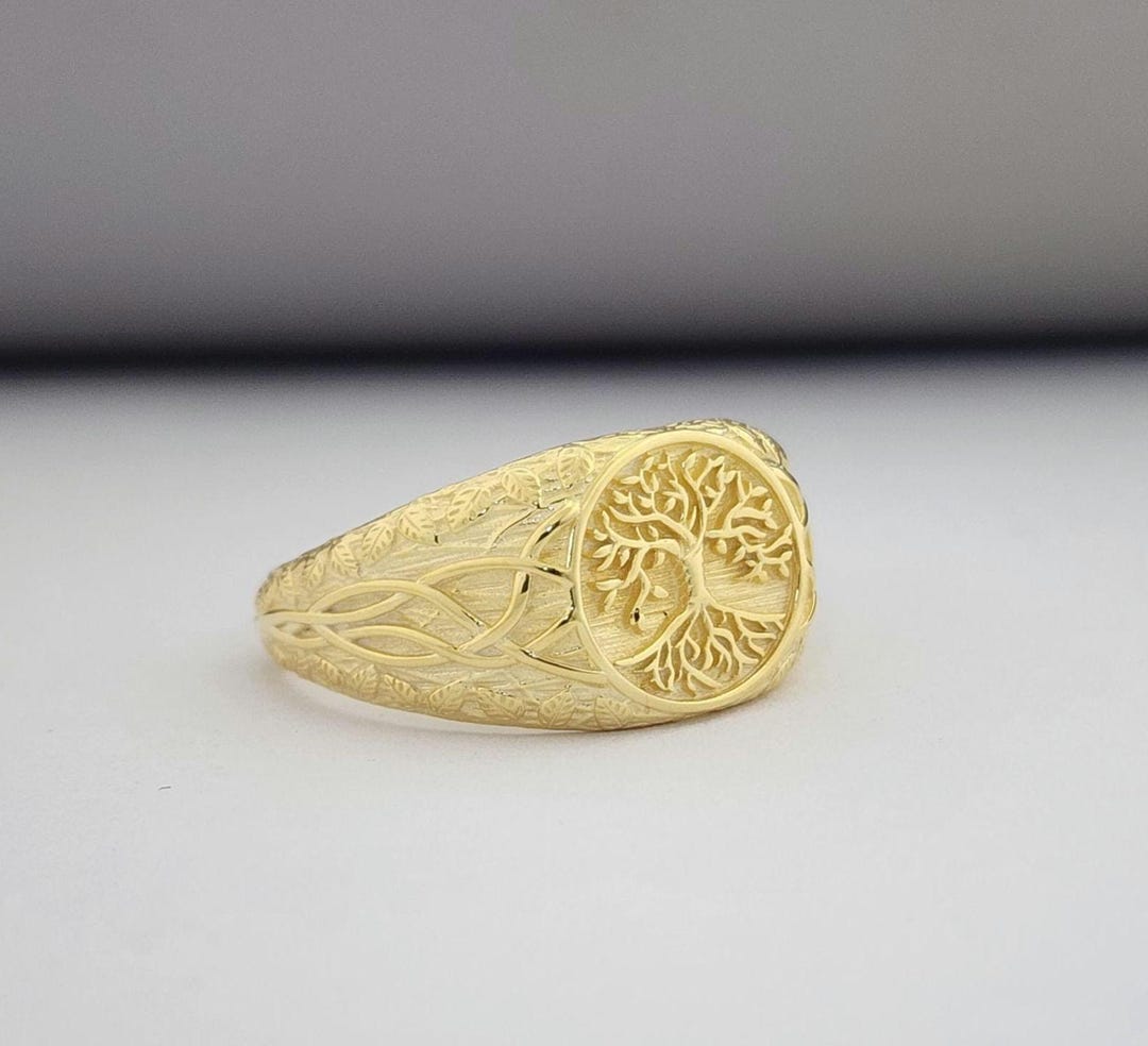 14k Gold Yggdrasil Ring Men, Tree of Life Wedding Band - Etsy