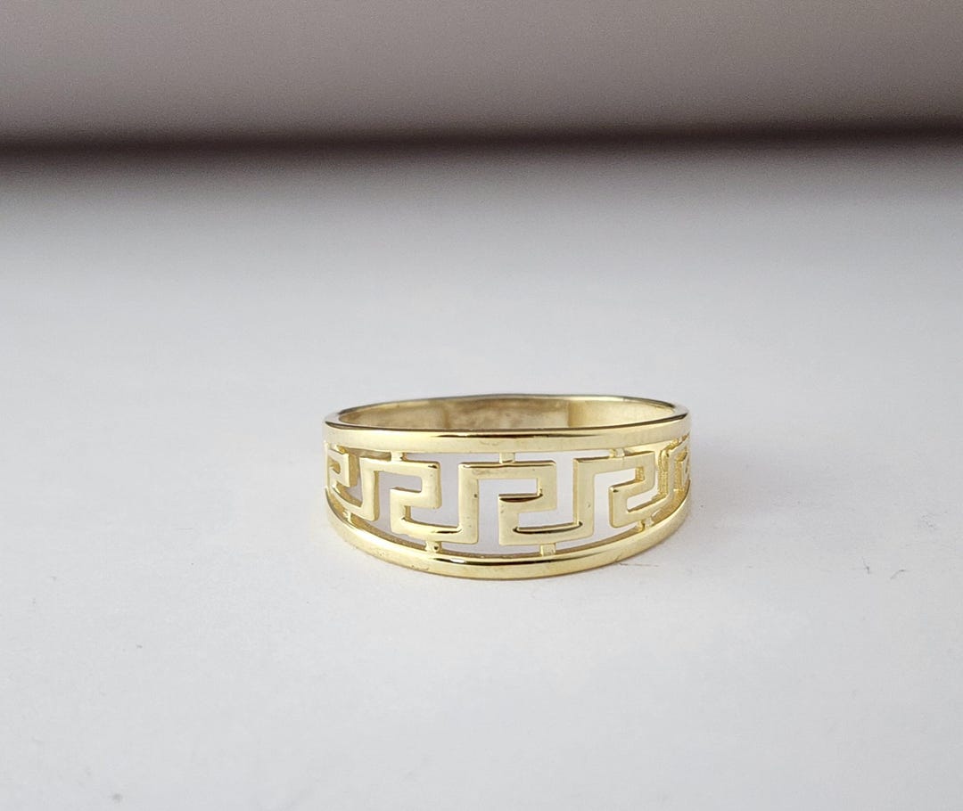 14k Gold Wedding Band. Greek Key Meander Ring, Ancient Greek Key ...