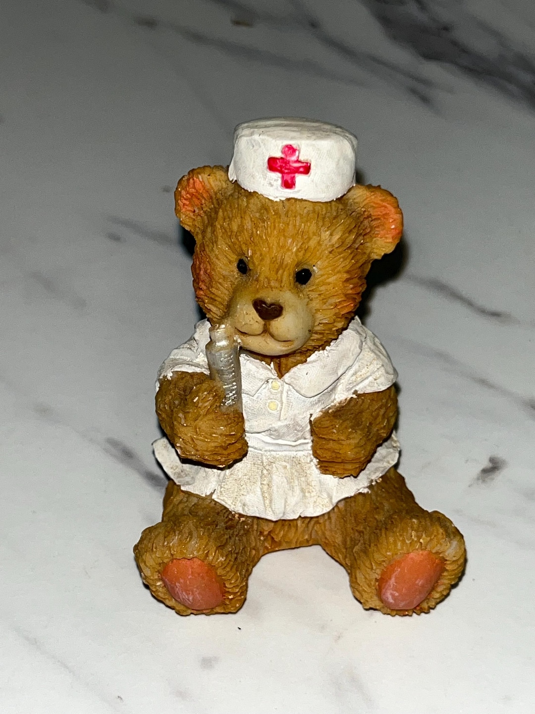 Nurse Teddy Bear Figurine Sitting Nurse Hat White Uniform Top Resin ...
