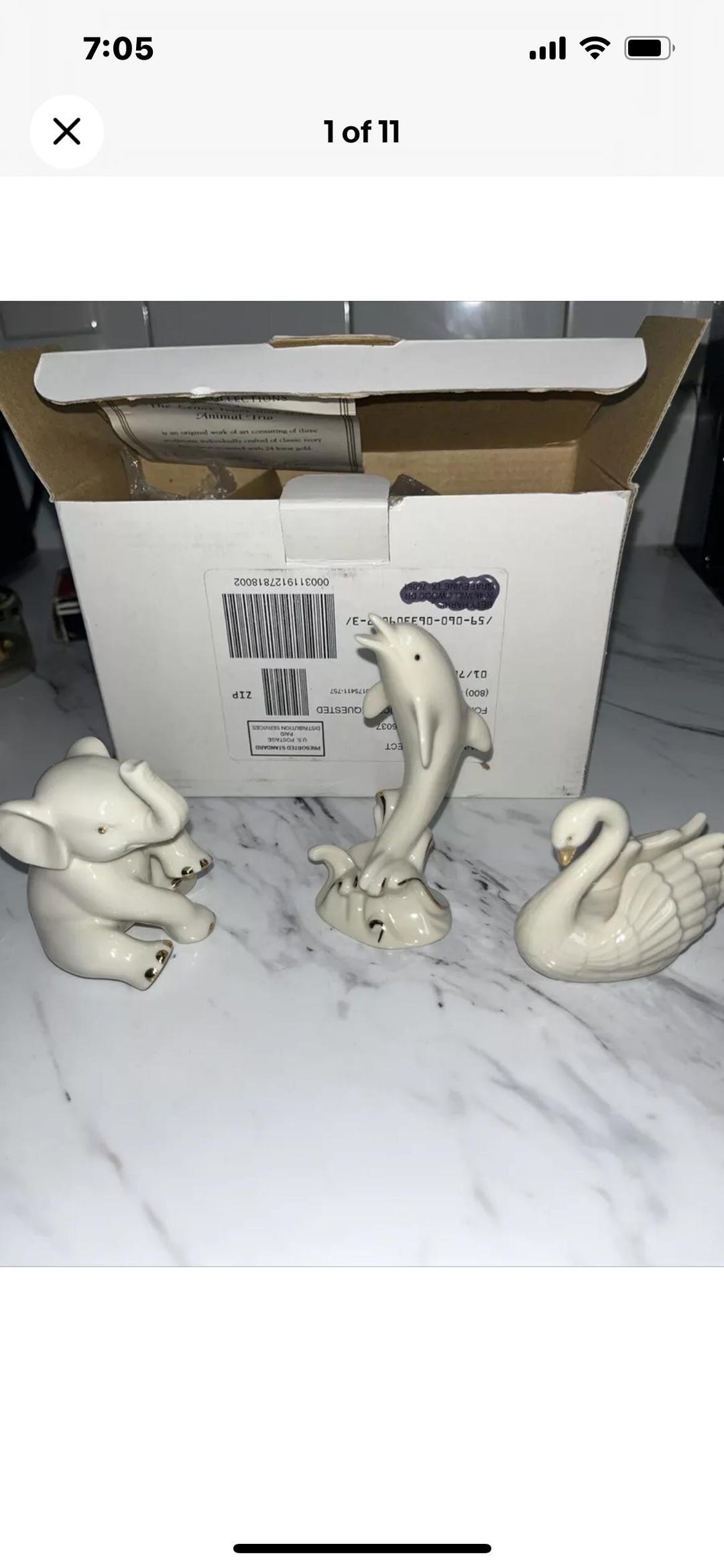 Set of 3 Vinage Lenox Animals Figurines Dolphin, Baby Elephant, & Swan ...