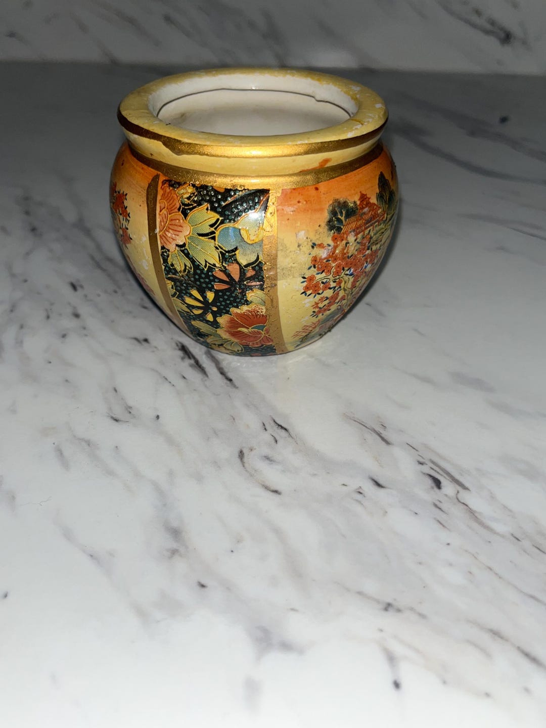 Vintage Chinese Satsuma Style Hand Painted Porcelain Vase Pot Bowl ...