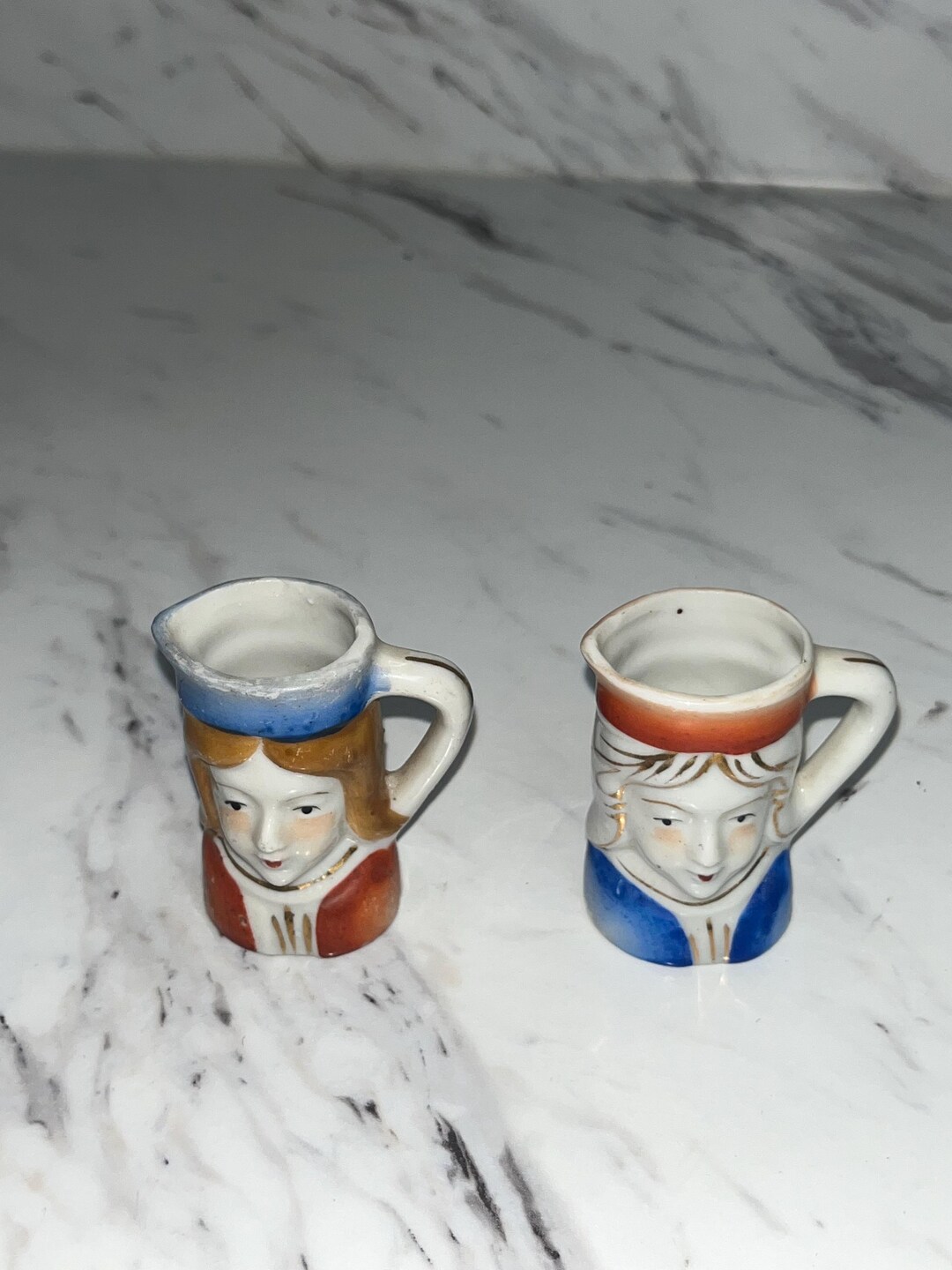 Two Vintage Mini Toby Style Lady Face Creamers - Made in Occupied Japan ...