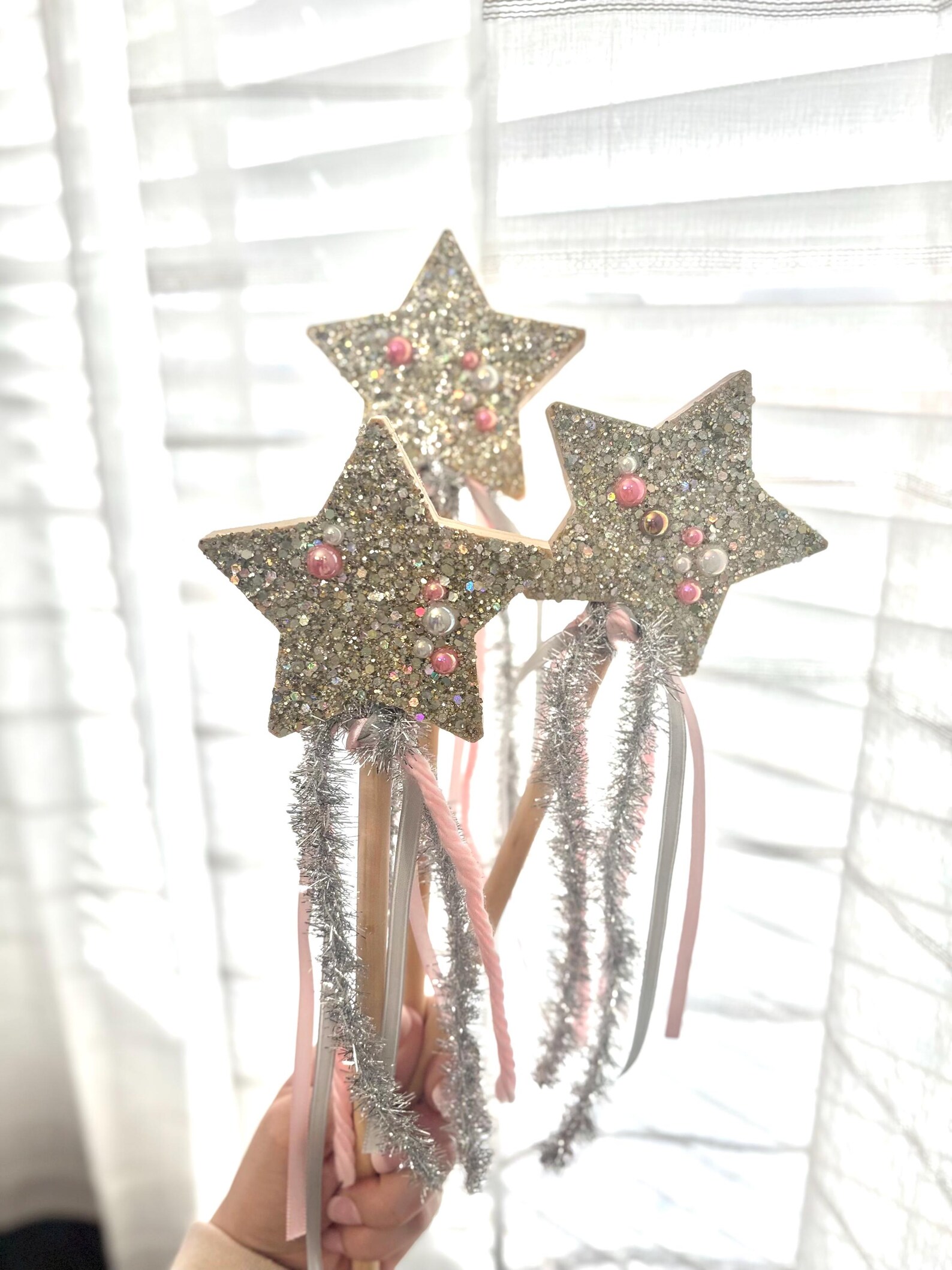 Wooden Glitter Star Wand With Ribbons – Fairy Princess Wand, Birthday ...