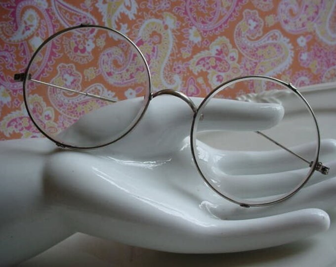 Vintage Wire Rim Eyeglasses ROUND Beveled Glass Hippy COOL RETRO NEATO ...