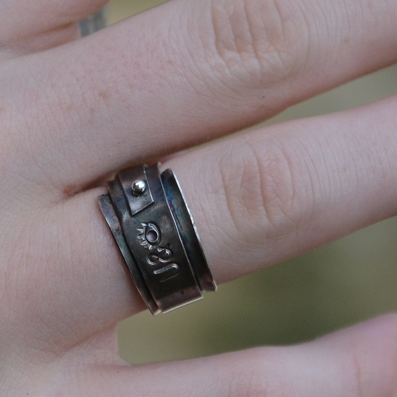 Stamped Sterling Silver Ring With Rustic Black Oxidized Silver Band - Etsy