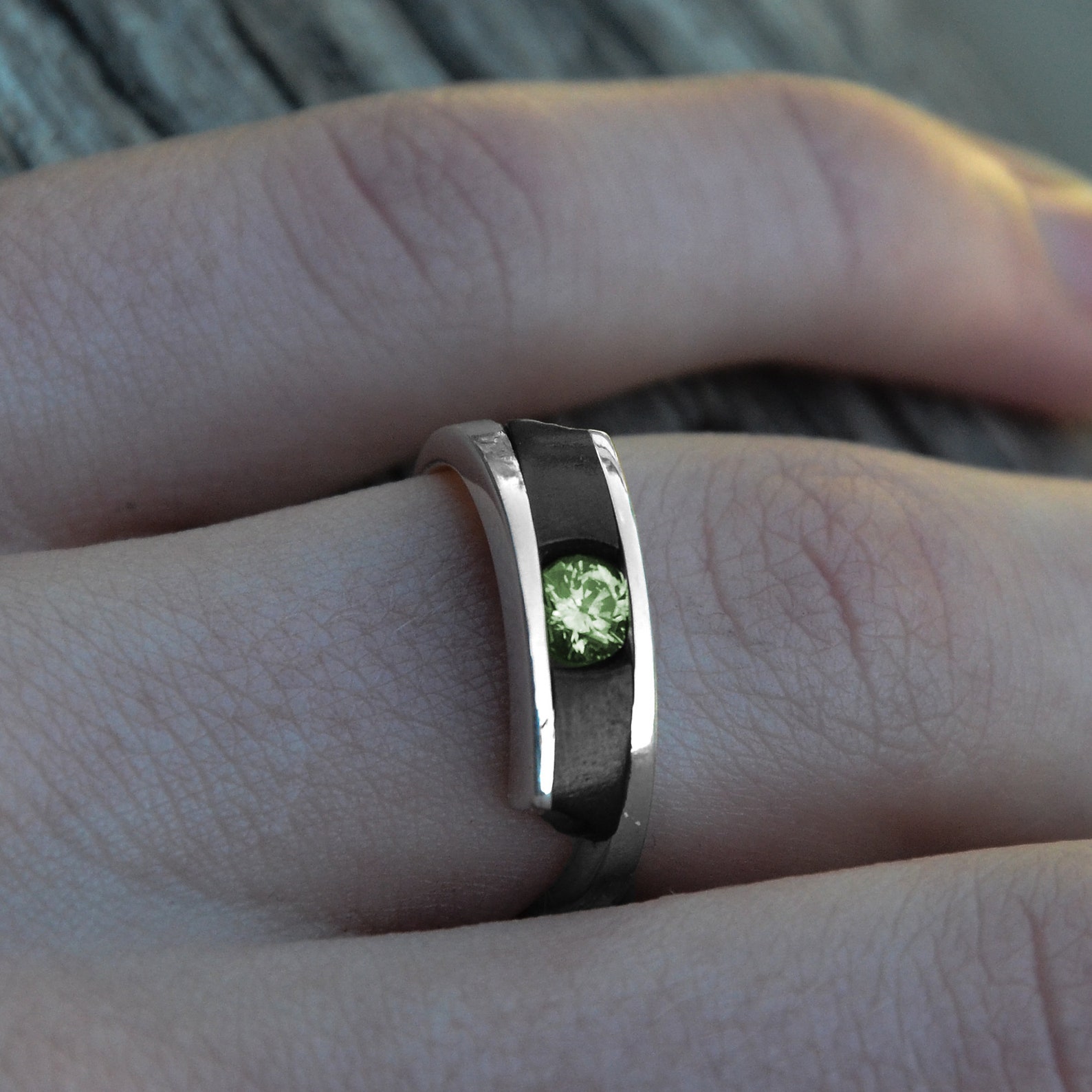 Emerald Synth Gemstone Sterling Silver Solitaire Ring With - Etsy