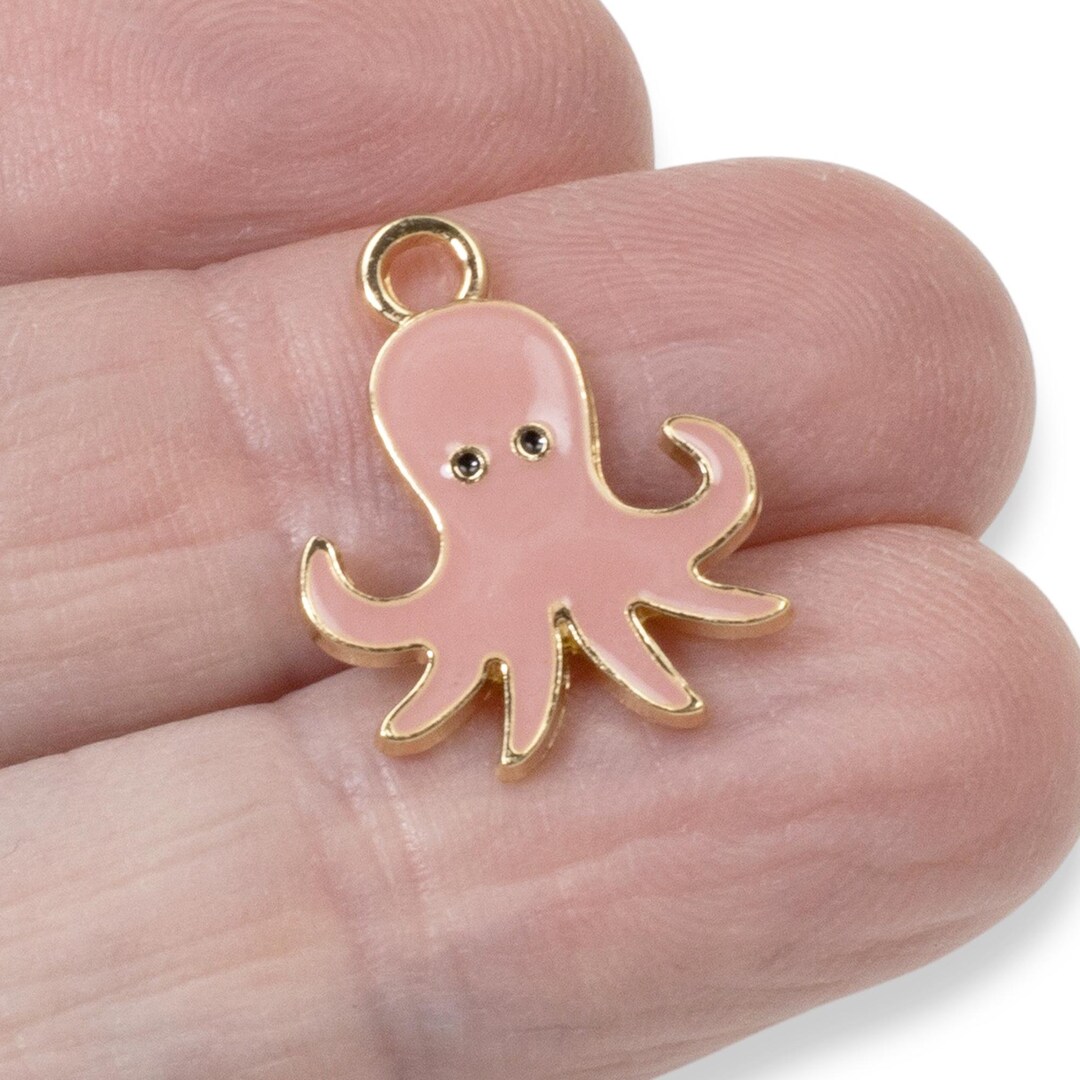 Whimsical Pink Enamel Octopus Charms for Sea Life Jewelry, Beach Crafts ...