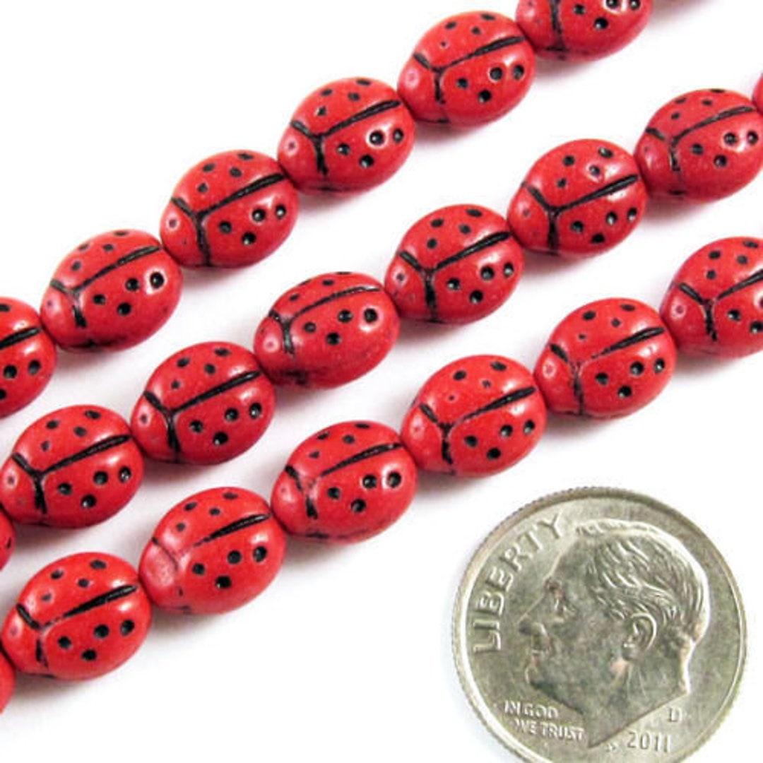 21 Pcs Red Ladybug Czech Glass Beads, 7x9mm Oval Shape, Whimsical ...