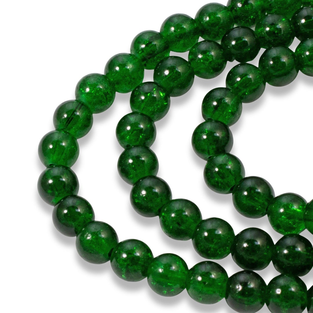 100-pack 6mm Emerald Green Crackle Glass Beads, Round Christmas Beads ...