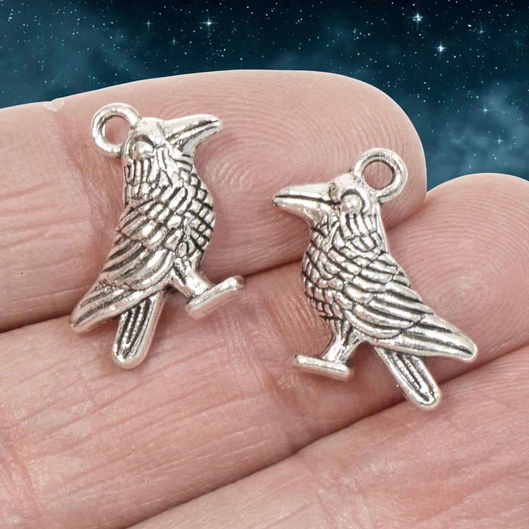 Silver Raven Charms Bulk Set 50-pack, Metal Bird Pendants Wholesale for ...