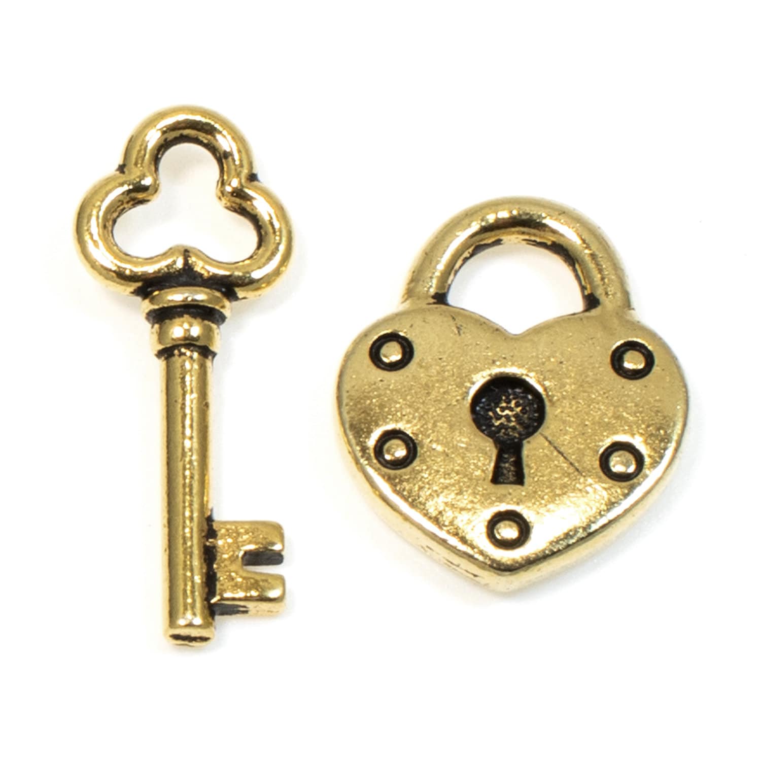 Gold Heart Lock & Key Charms Tierracast Pewter Set 2 Pieces | Etsy