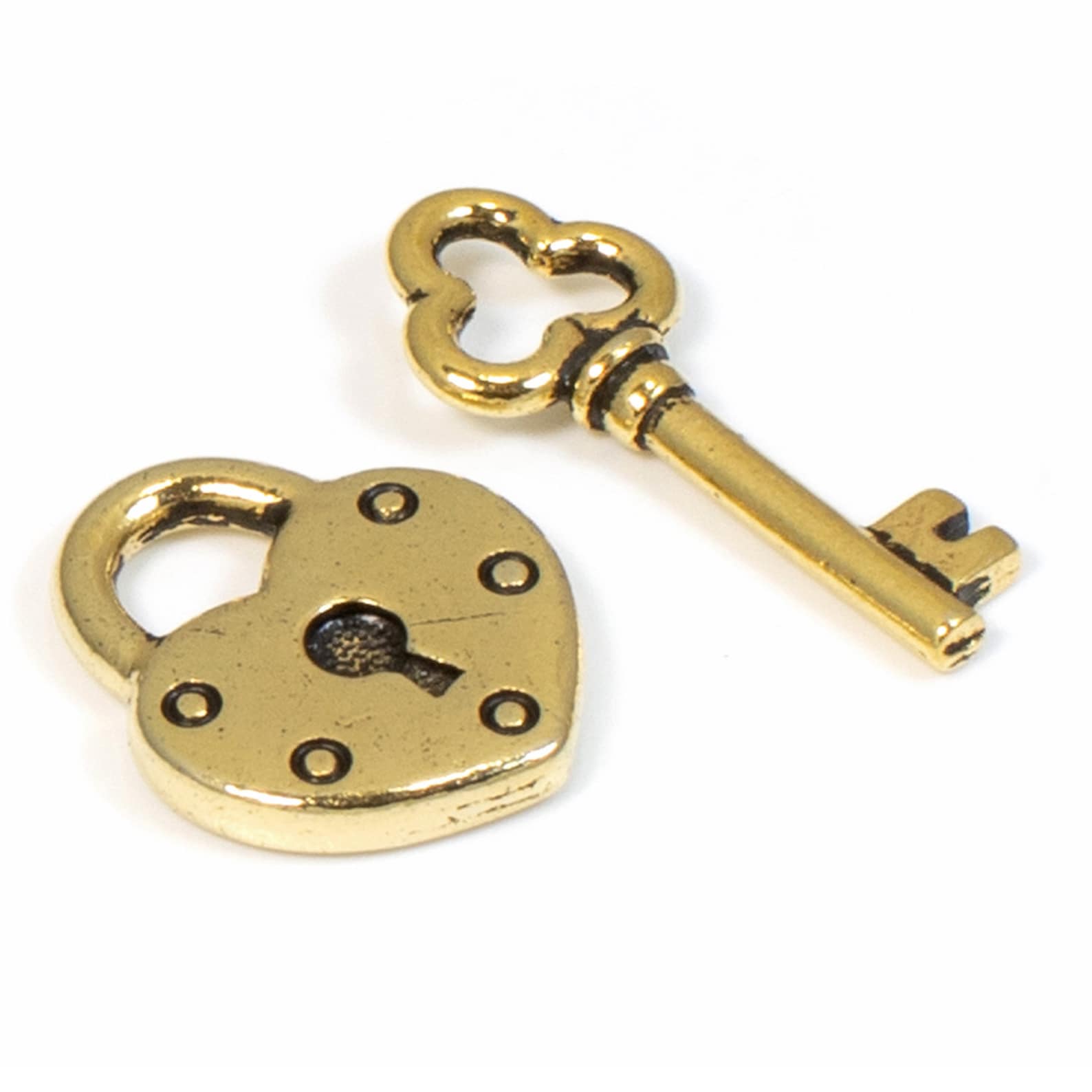Gold Heart Lock & Key Charms Tierracast Pewter Set 2 Pieces - Etsy