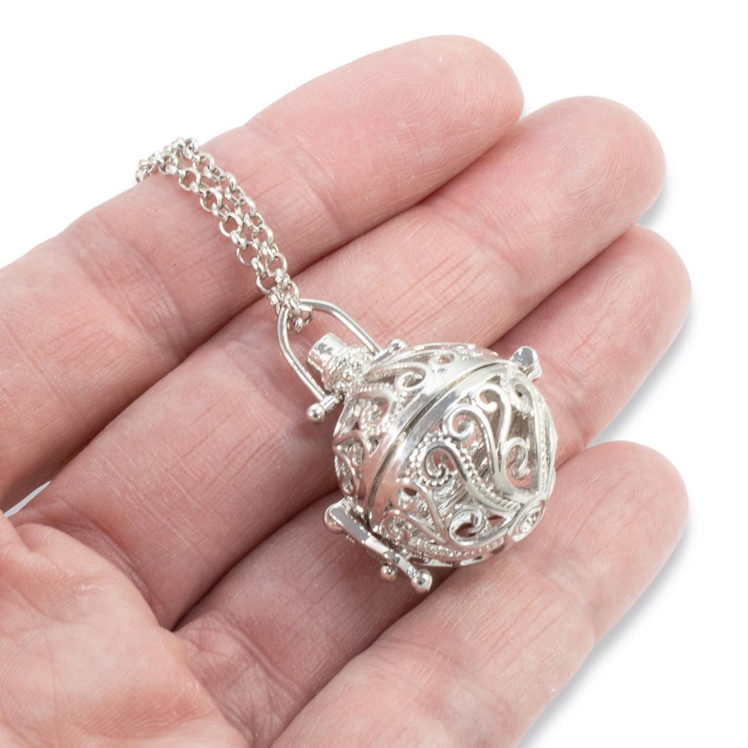 Elegant Silver Swirl Cage Pendant + Chain - Hollow Locket for ...