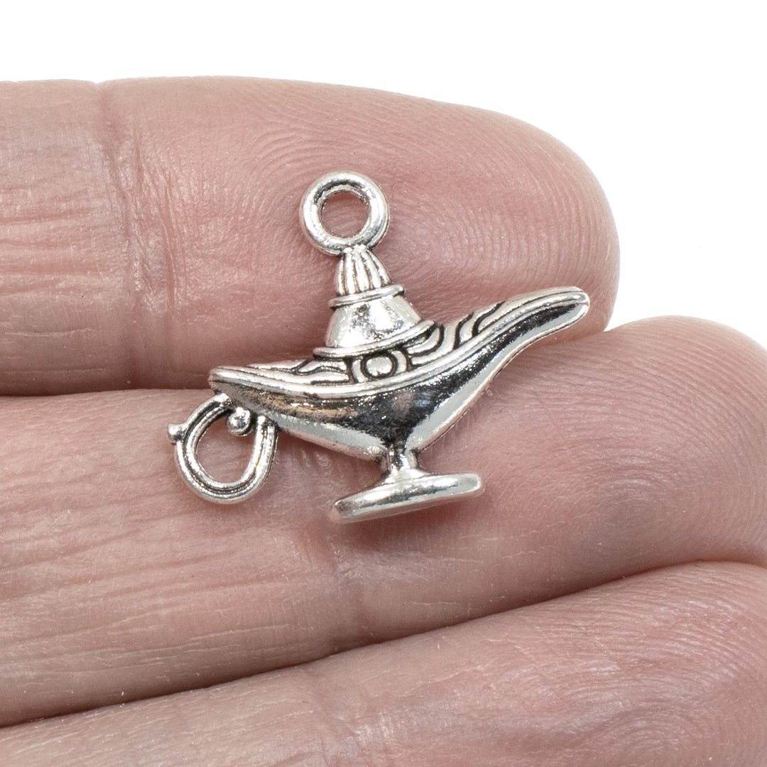 Silver Genie Lamp Charms 10pc, Magic Pendant DIY Jewelry, Fairy Dust ...