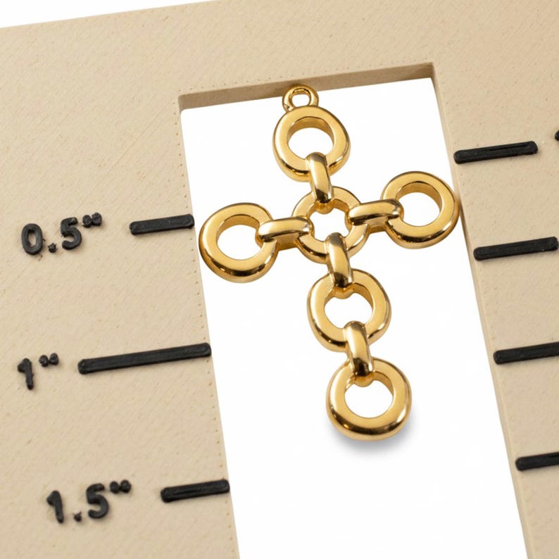 Gold Cross Pendant With Open Chain Links: 24K Gold Plated Statement ...