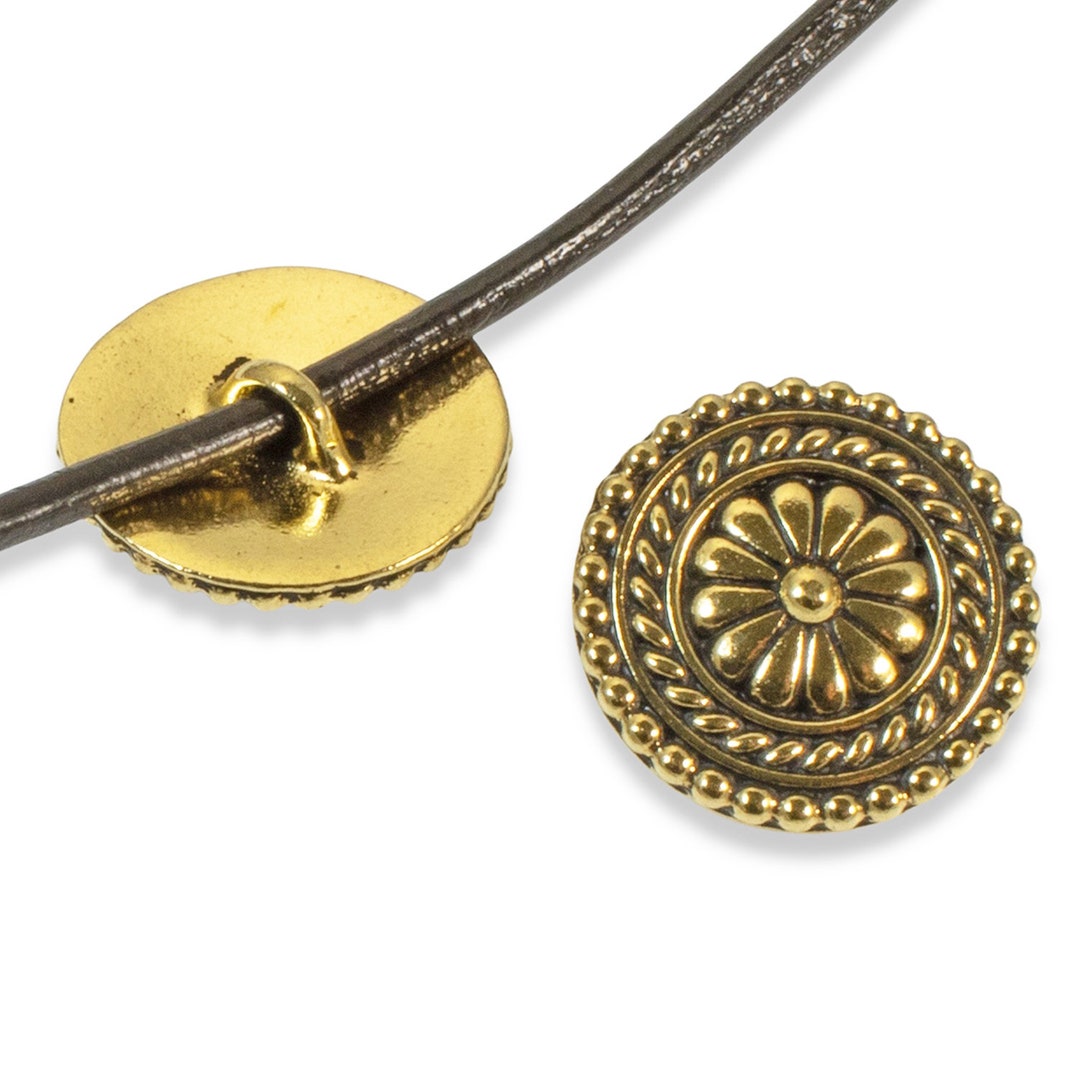 2 Gold Large Bali Buttons, Tierracast Leather Clasp Shank Back - Etsy