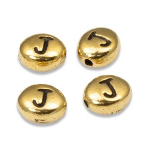 4 Gold Letter "j" Alphabet Beads, Tierracast Oval Initial Beads for DIY ...