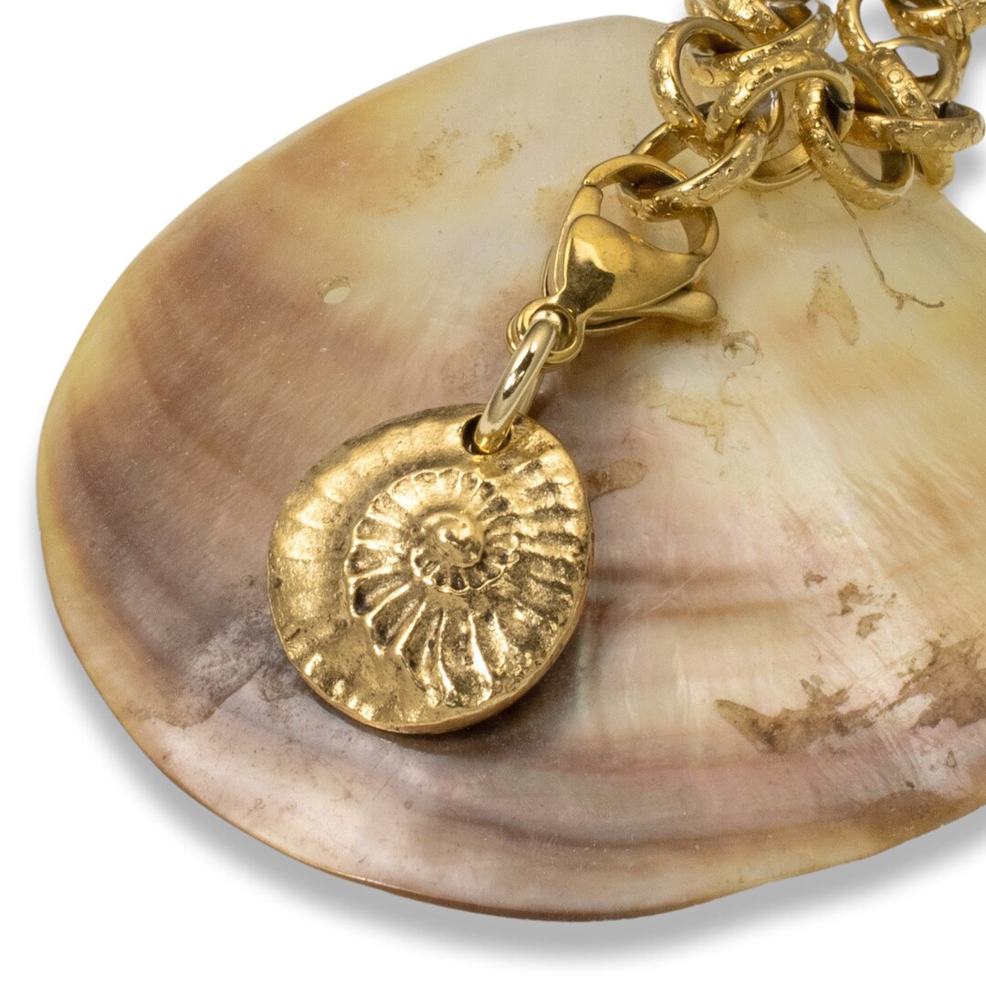 Gold Fossil Clip-on Charm, Prehistoric Elegance, Accessory for Bags and ...