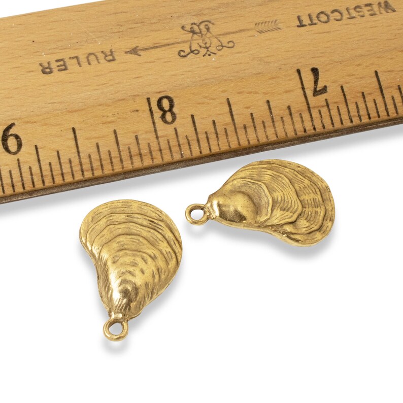 Gold Oyster Shell Charms 2-pack, Coastal Beach Jewelry Making, 24k Gold ...
