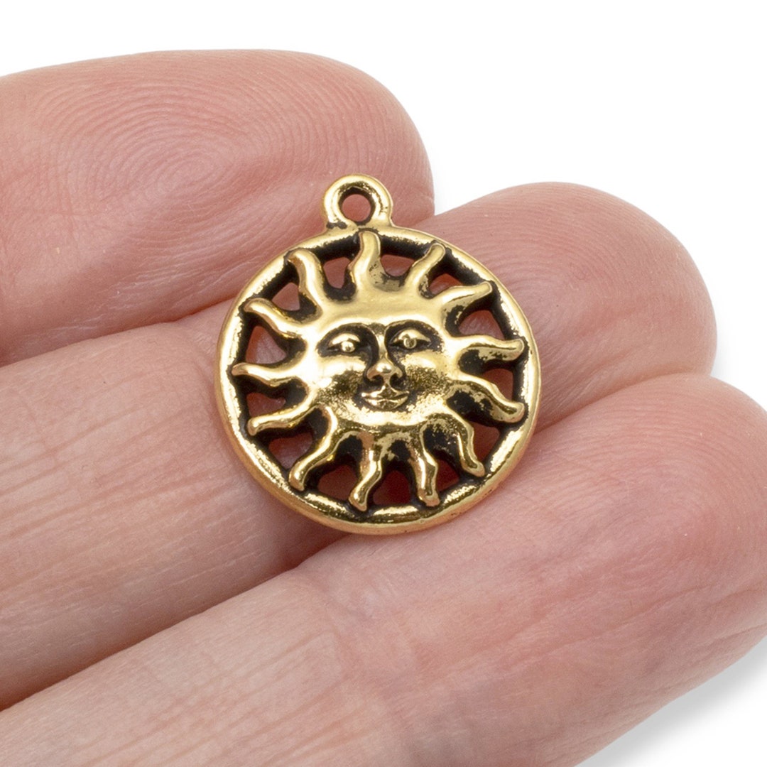 2 Gold Sunshine Charms, Celestial Sun With Rays Charm, Tierracast Sun ...