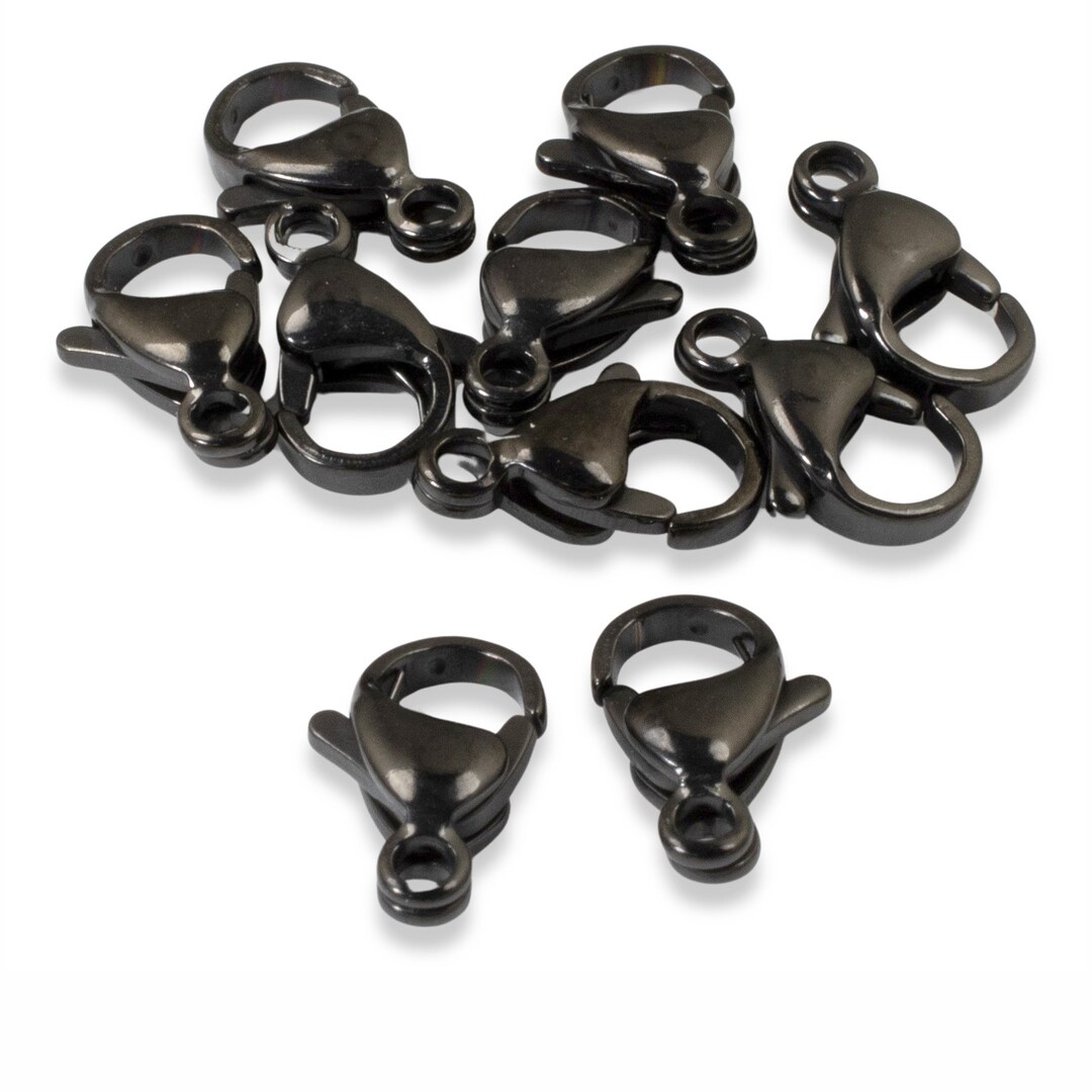 10 Black Lobster Claw Clasps, Medium Size Stainless Steel 8x13mm ...