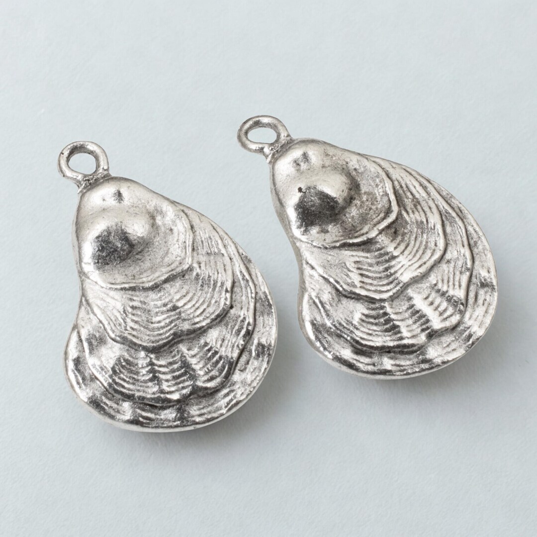 Silver Oyster Charms, 2pc Coastal Shell Pendants for Ocean-inspired ...