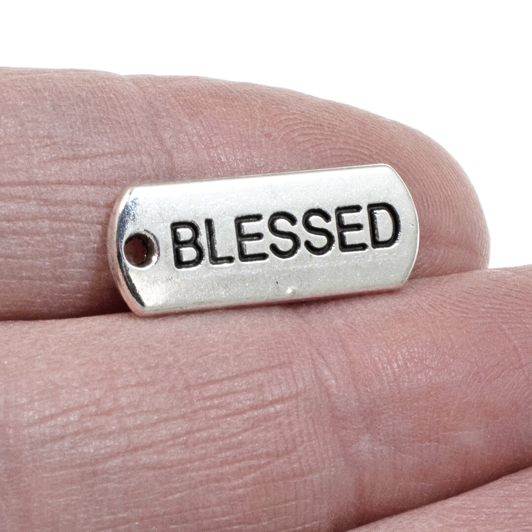 10 Blessed Rectangle Charms Silver Metal Religious Word Bar - Etsy