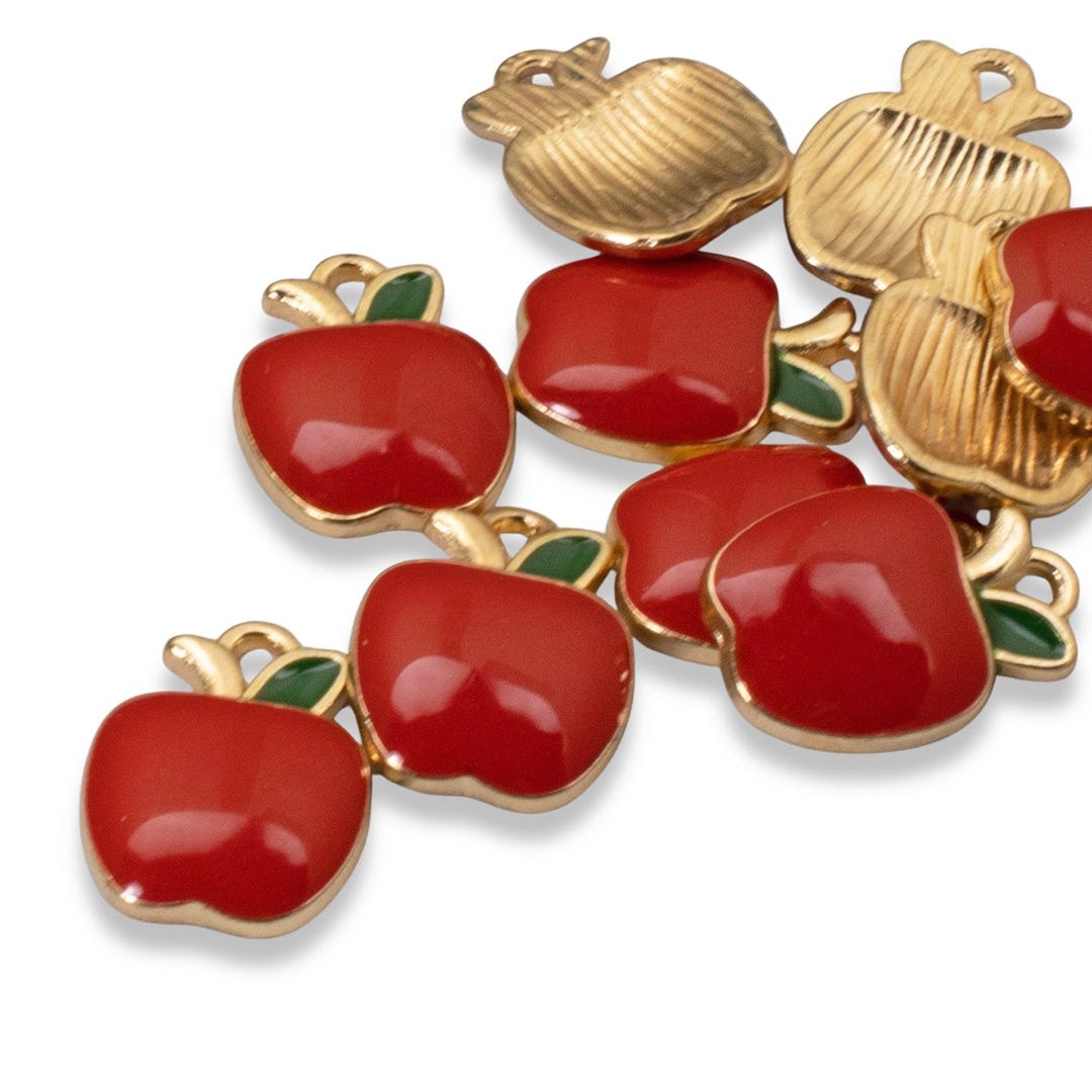 Cute Apple Charms, 10-pack Glossy Red Enamel With Leaf, Crafting ...