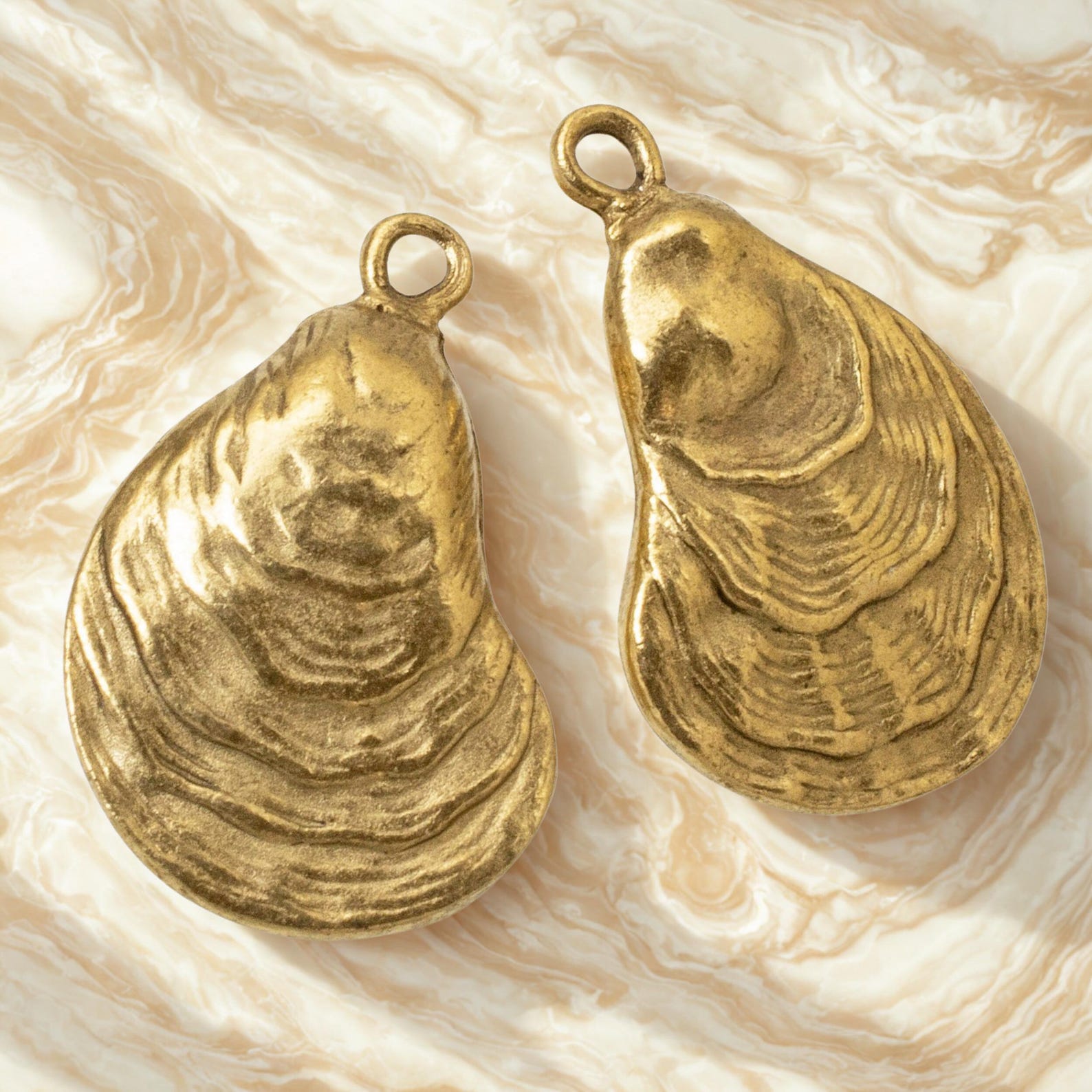 Gold Oyster Shell Charms 2-pack, Coastal Beach Jewelry Making, 24k Gold ...