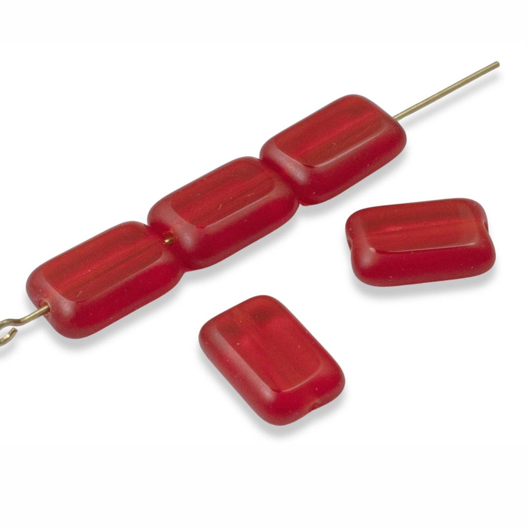 25 Siam Red Czech Glass Beads - Chicklet-cut Rectangle - DIY Christmas ...