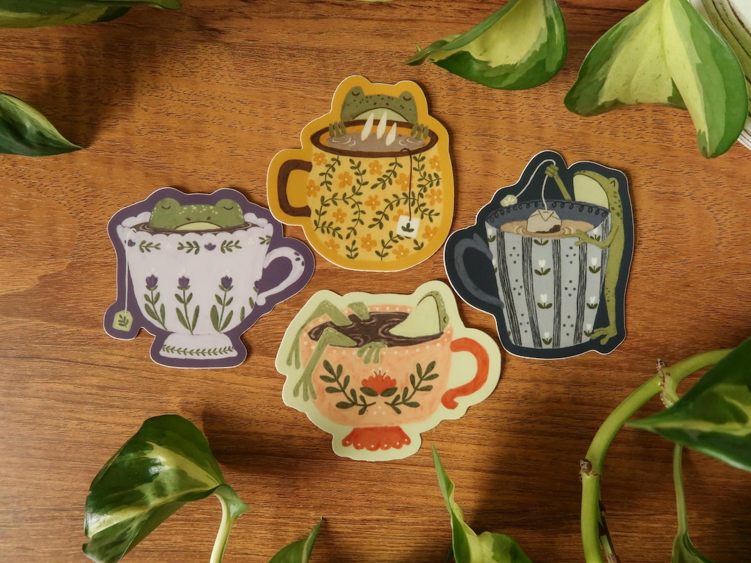 Teacup Frog Stickers | Cottagecore Cozy Toads | Durable Waterproof ...