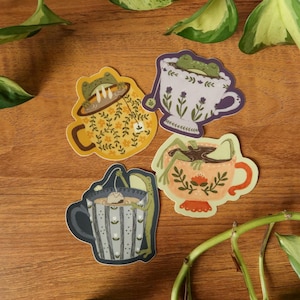 Teacup Frog Stickers | Cottagecore Cozy Toads | Durable Waterproof ...
