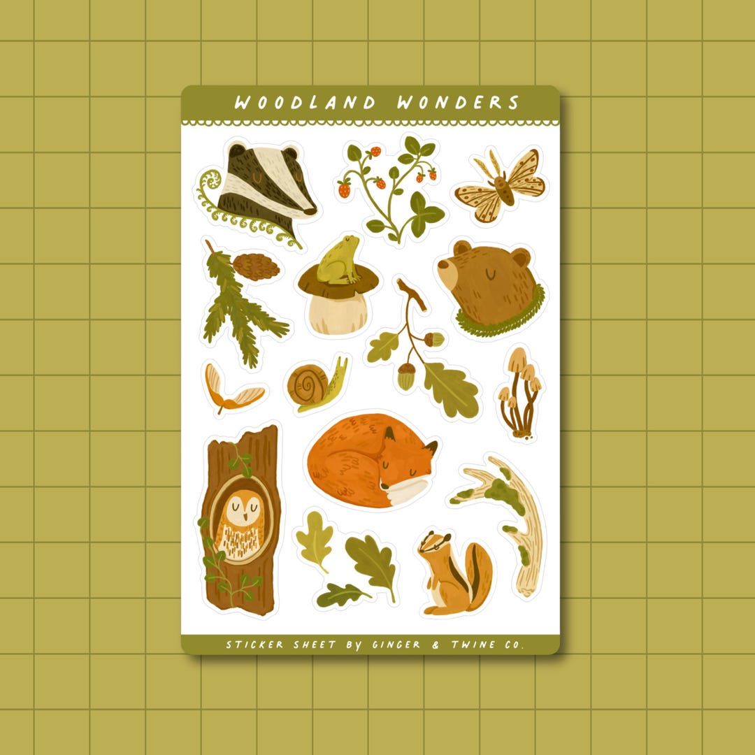 Woodland Wonders Sticker Sheet | Cozy Forestcore Stationery | Durable ...
