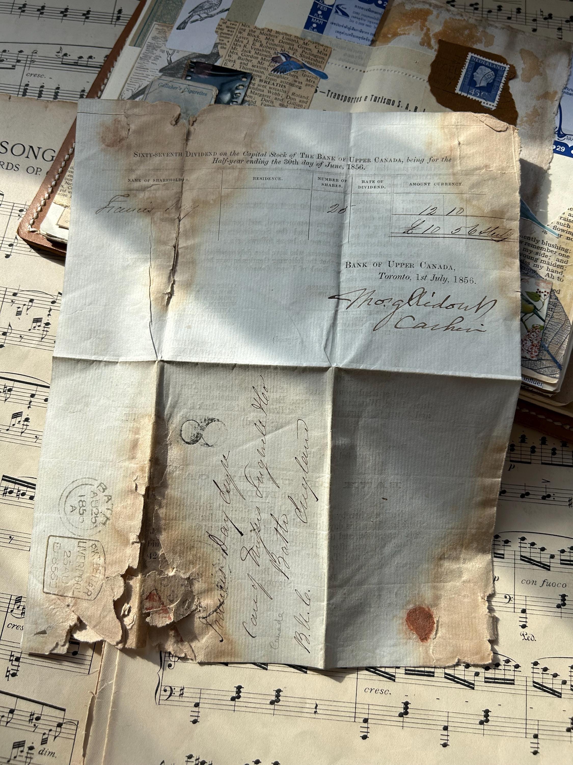 1856 Antique Letter From the Bank of Upper Canada. Vintage Handwriting ...