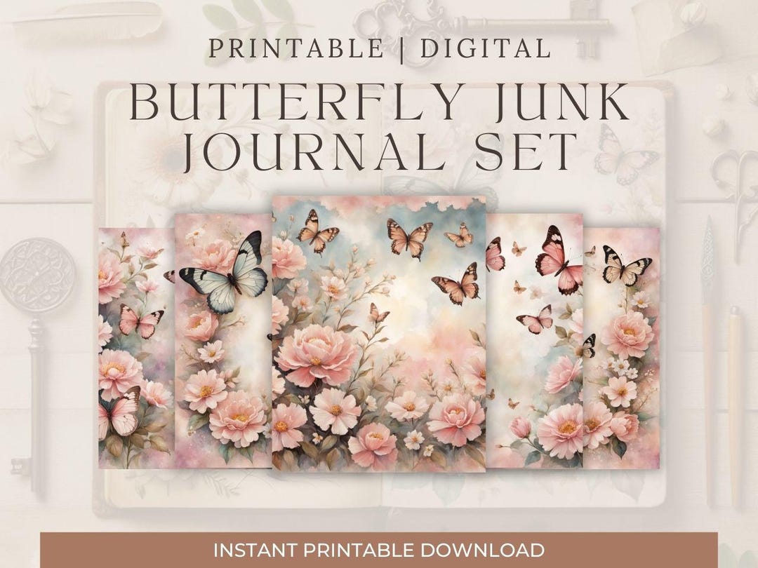 Butterfly Junk Journal Kit: Pink Floral Collage Sheets (digital ...