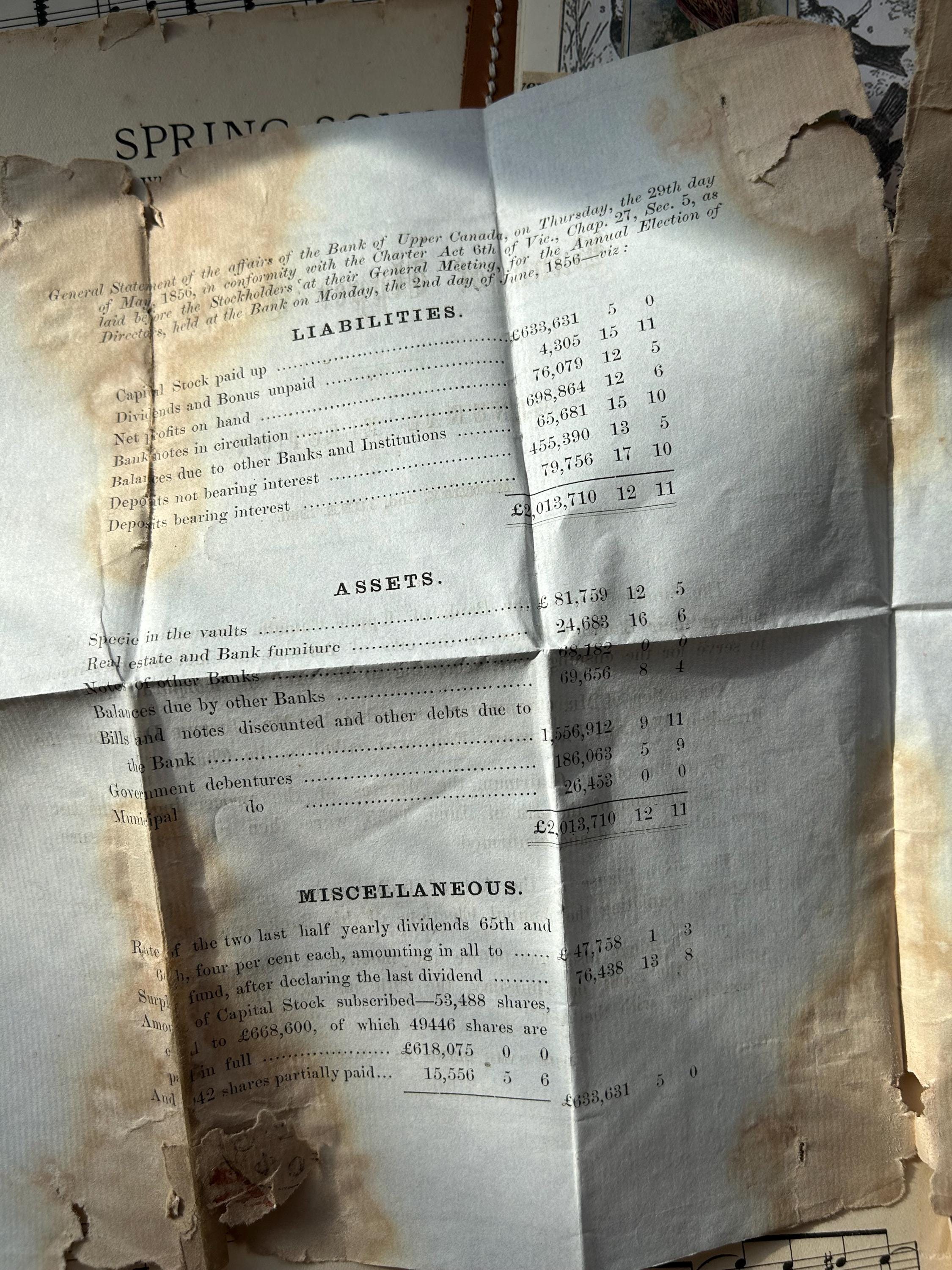 1856 Antique Letter From the Bank of Upper Canada. Vintage Handwriting ...