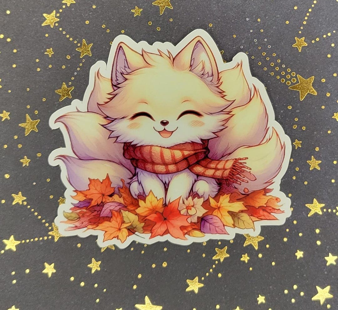 Cozy Fall Kitsune Vinyl Sticker - Etsy