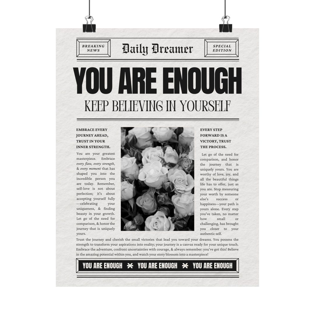 You Are Enough Self-love Poster Inspirational Newspaper Style Print ...