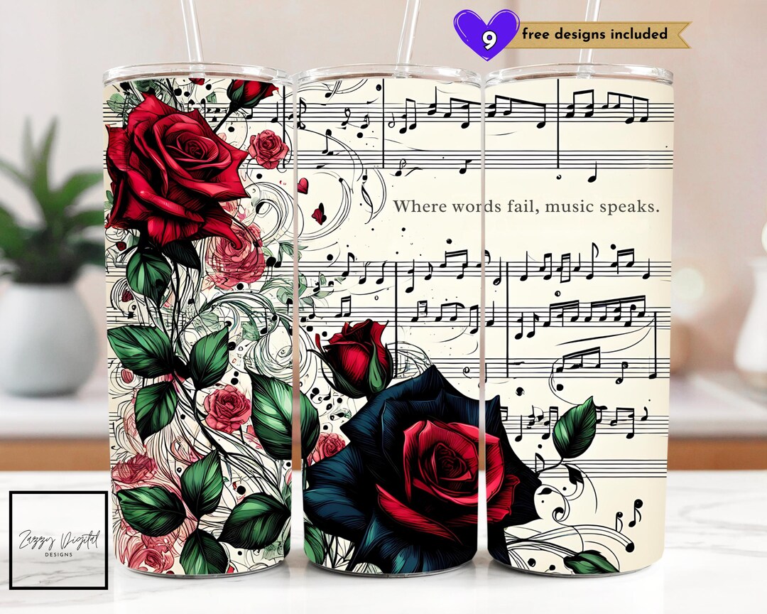 Music Lover Tumbler Wrap 20 Oz Skinny Tumbler, Music Tumbler PNG, Music ...