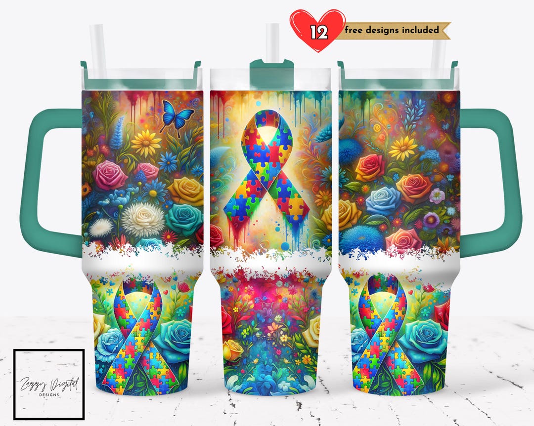 Autism Awareness Tumbler Wrap, Autism Ribbon 40 Oz Tumbler Sublimation ...