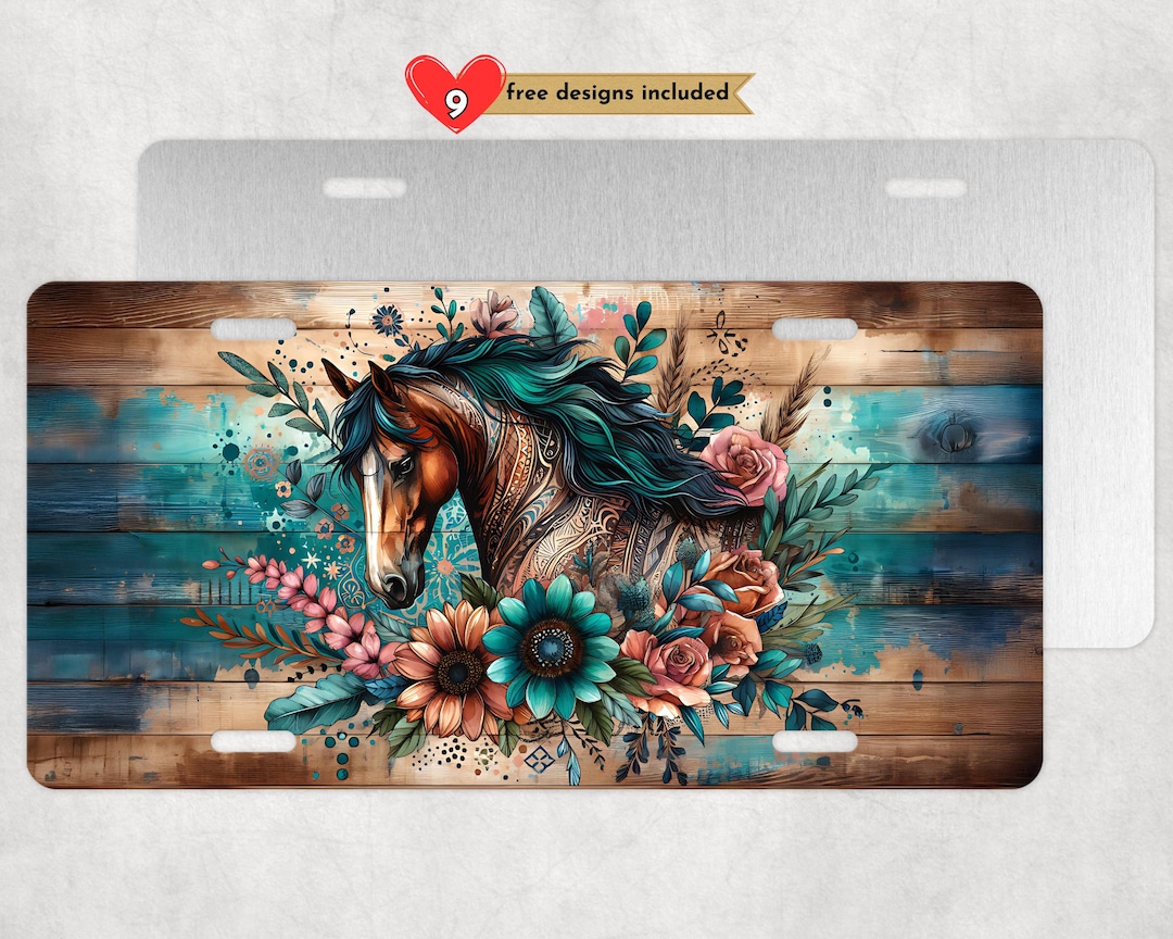Rustic Country Horse License Plate Western Sublimation Design Digital ...
